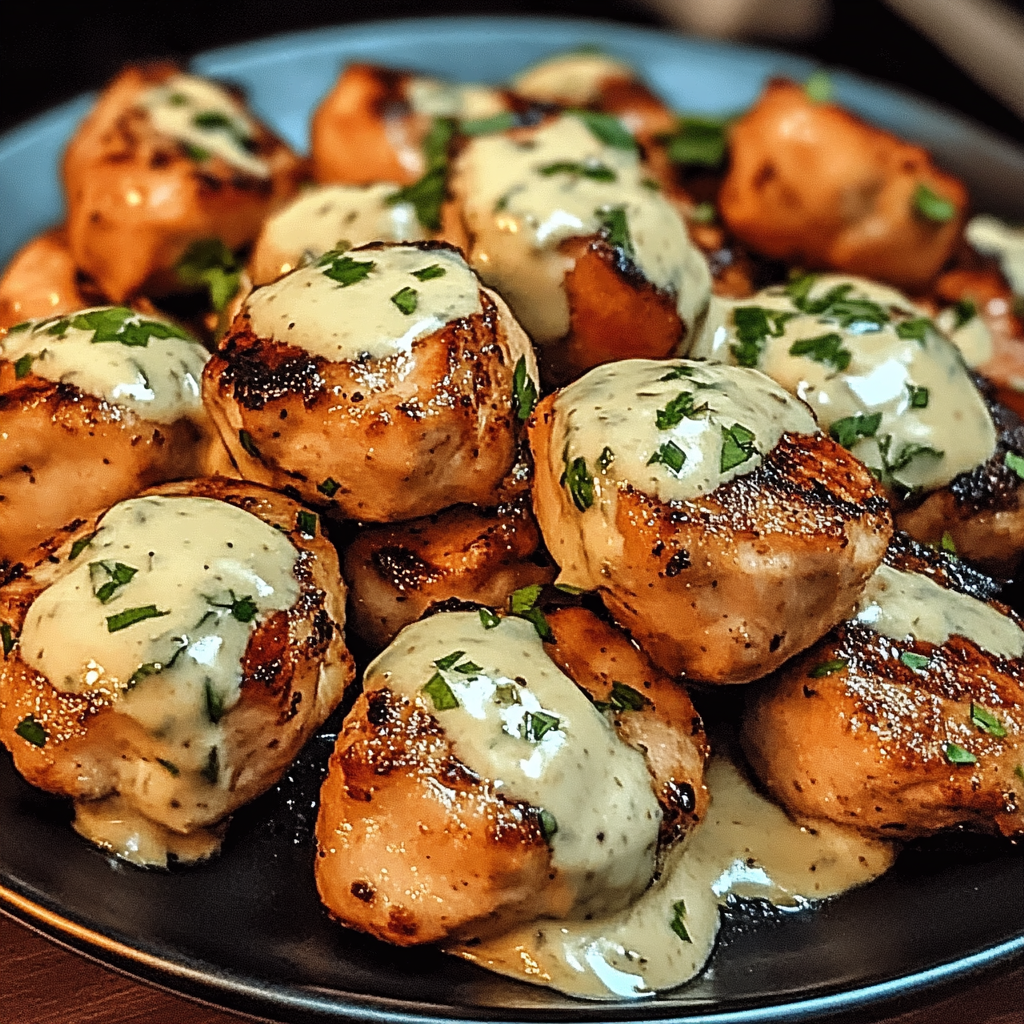 Grilled Chicken Bites with Creamy Garlic Sauce - RecipesLena